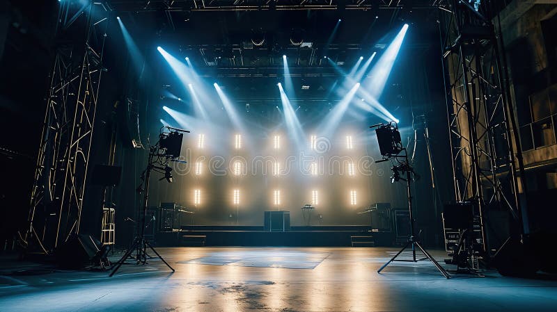 Empty Professional Stage Set for Performance with Dramatic Lighting and ...