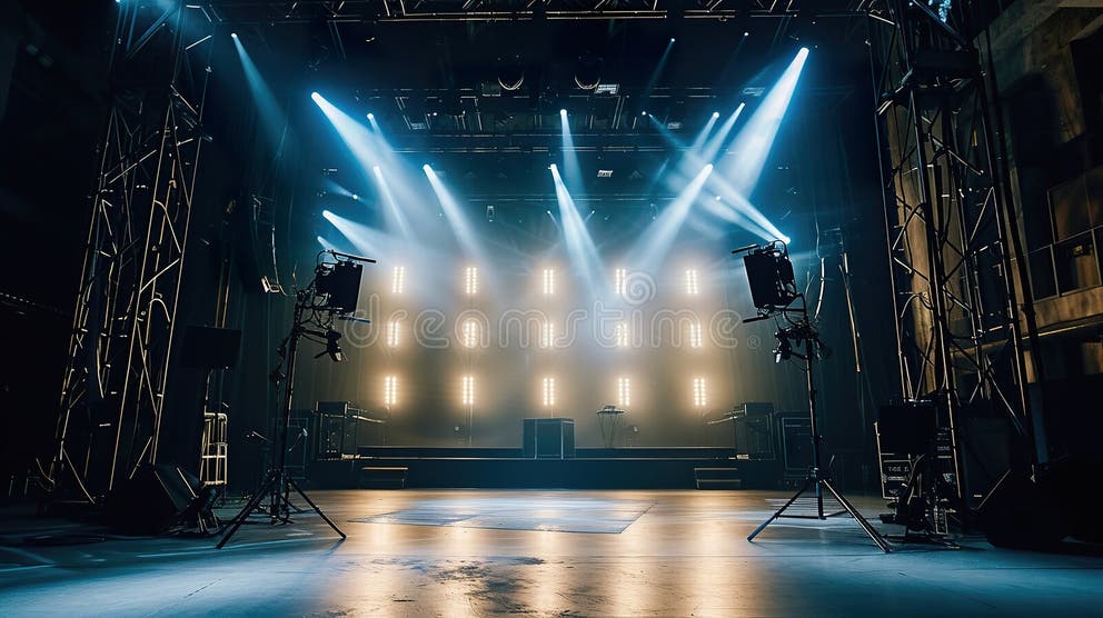 Empty Professional Stage Set for Performance with Dramatic Lighting and ...