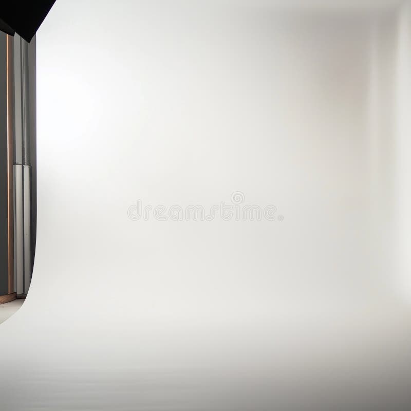 Empty Professional Studio Space with Seamless White Backdrop and Soft ...