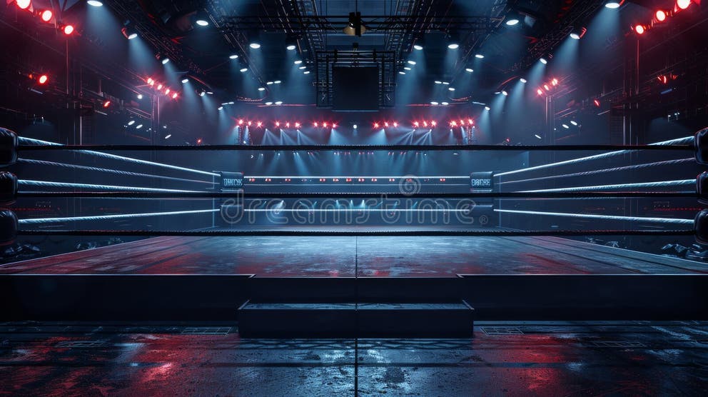 Empty Professional Wrestling Ring with Dramatic Lighting Stock ...