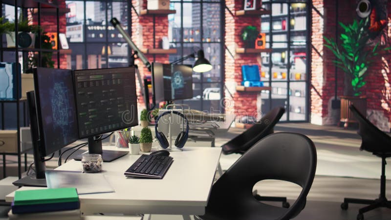 Empty Programmer Digital Workspace Shows Real Time Code and AI Driven ...