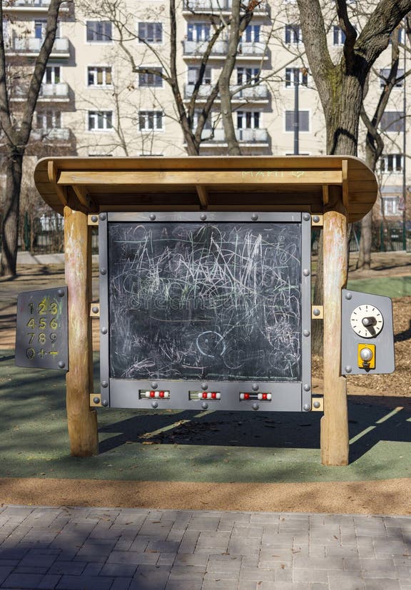 Empty Public Park with Chalk Board and Empty Space for Text Stock Photo ...