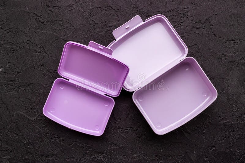 Empty Purple Lunch Boxes, Top View. Plastic Container for Food Stock ...
