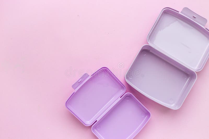Empty Purple Lunch Boxes, Top View. Plastic Container for Food Stock ...