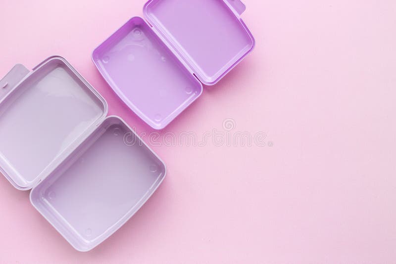 Empty Purple Lunch Boxes, Top View. Plastic Container for Food Stock ...