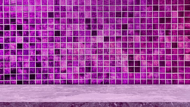 Empty Purple Marble Table Top in Foreground with Square Violet Mosaic ...