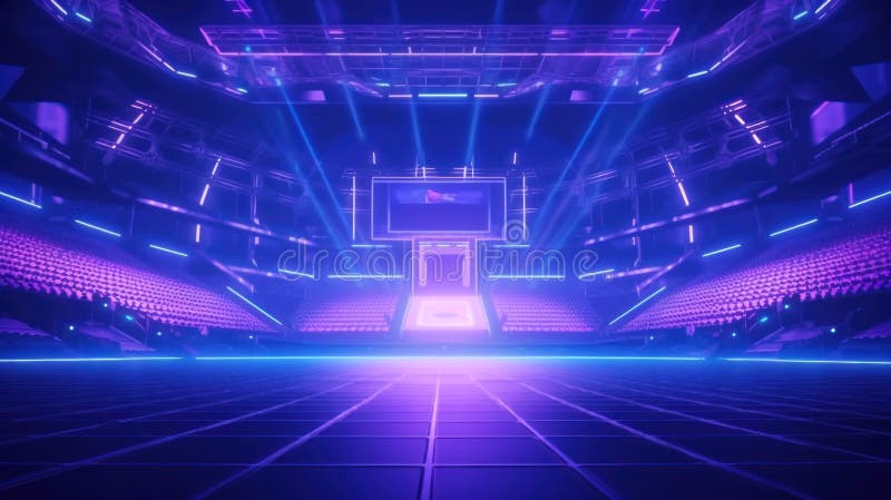 Futuristic E-sport Stadium Background, Blue Led Lights Stock Image ...