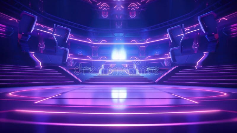 Empty Purple Neon Light Stadium Background for E-sport Game Battle ...