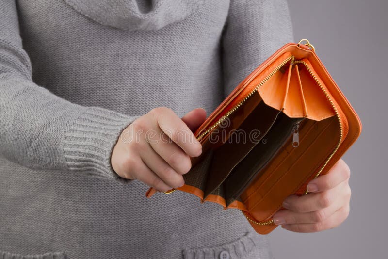 Empty Purse in Women`s Hands Stock Image - Image of hands, charity ...