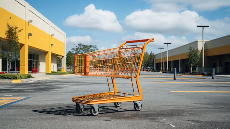 Empty Push Cart on Empty Parking Lot in Nice Day with Blue Sky and ...