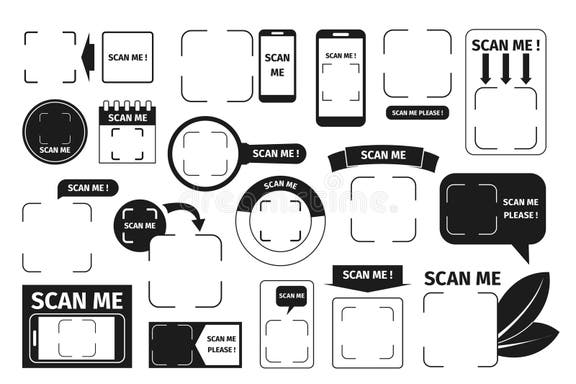 Empty Qr Codes Frames Set. Scan Me Electronic Payments Barcodes for E ...