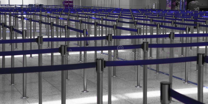 Empty Queue Area with Interlocking Metal Barriers in an Airport ...