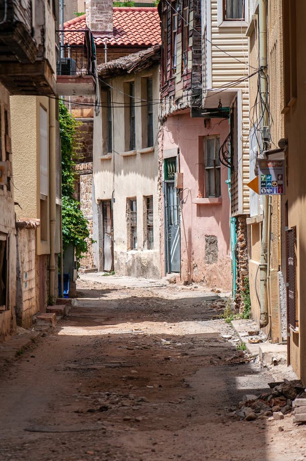 Empty, Quite Alleyway with Run Down Houses. Stock Image - Image of city ...