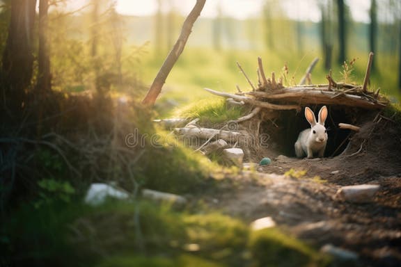 Empty Rabbit Burrow in a Clearing Stock Photo - Image of forest ...