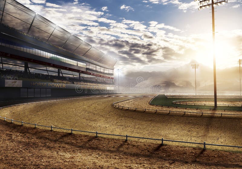 Empty Race Track Near Mountain with Stadium Lights Stock Illustration ...
