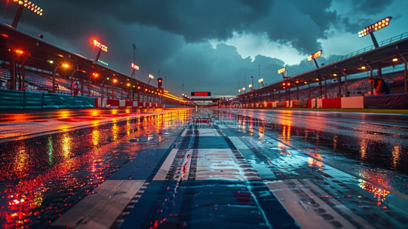 Empty Race Track at Night with Reflections - Generative Ai Stock ...