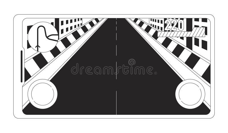 Empty Racing Track on Smartphone Screen Black and White 2D Line Cartoon ...