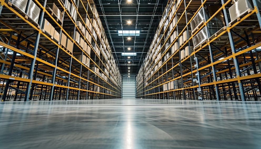 Empty Rack Shelf in Mega Storehouse. Logistic Concept Stock ...