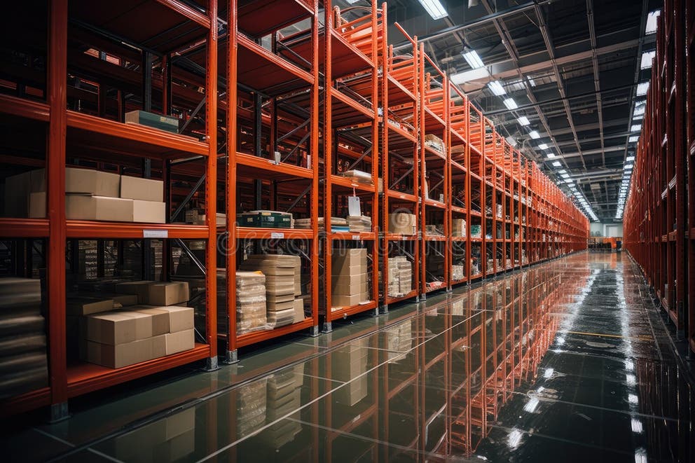 Empty Rack Shelf in Mega Storehouse. Logistic Concept Stock ...