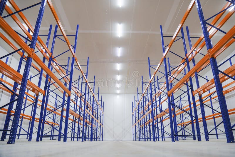 Empty racks in warehouse stock image. Image of modern - 11472359