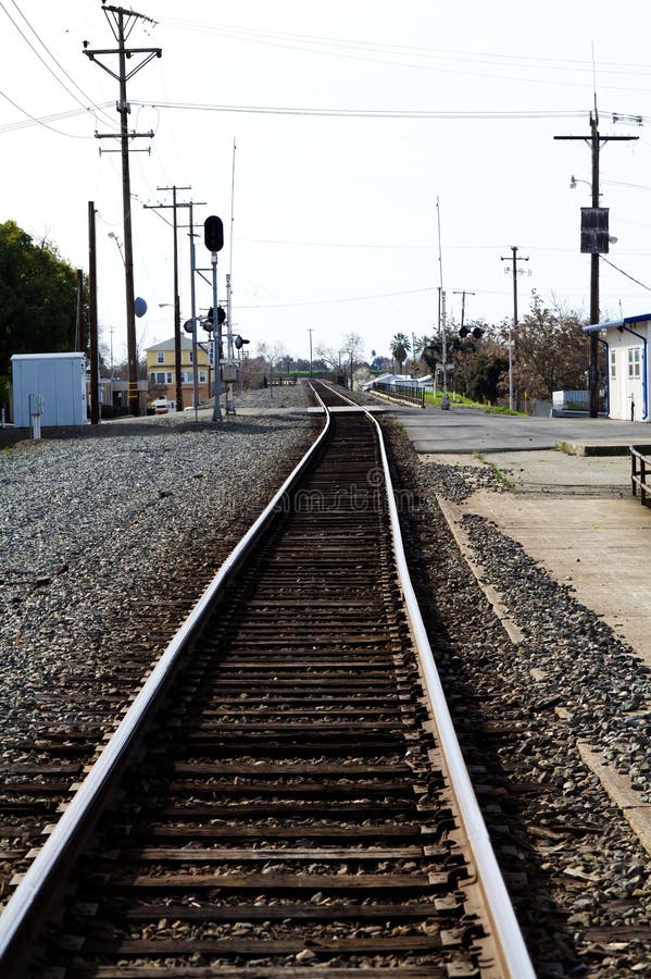 Empty Rail Road Tracks Going through Small Town Stock Image - Image of ...
