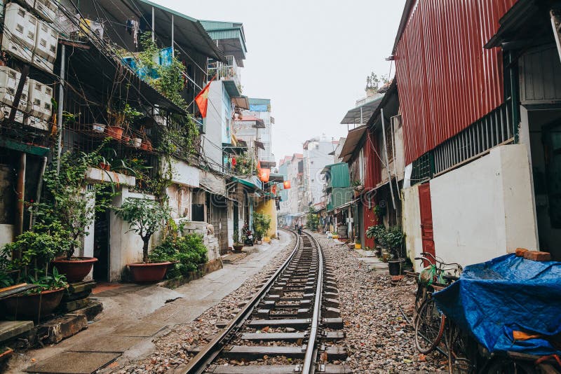 Empty Railroad between Buildings in Hanoi, Vietnam Editorial Image ...