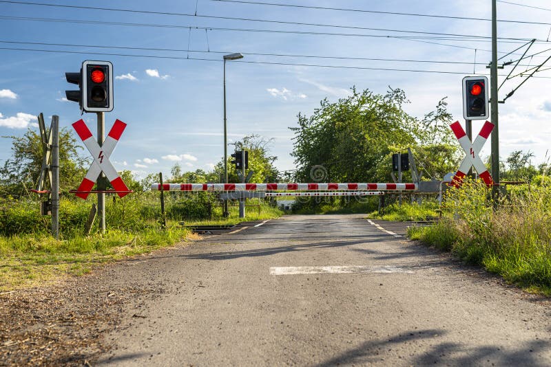 Empty Railroad Crossing in the Countryside, on the Road with Open ...