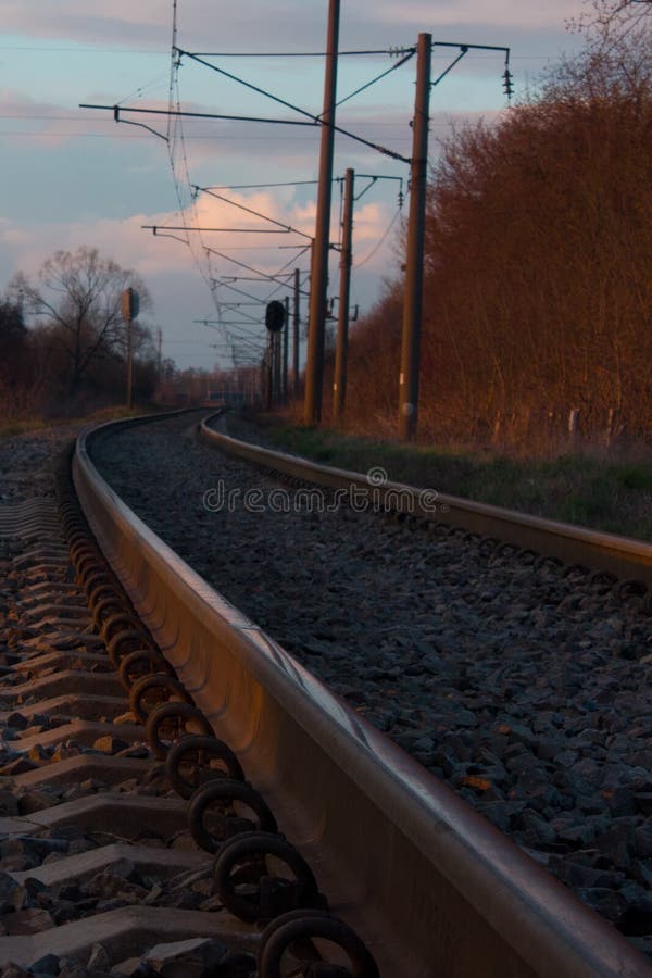 Empty railroad in the dusk stock photo. Image of fall - 138112246