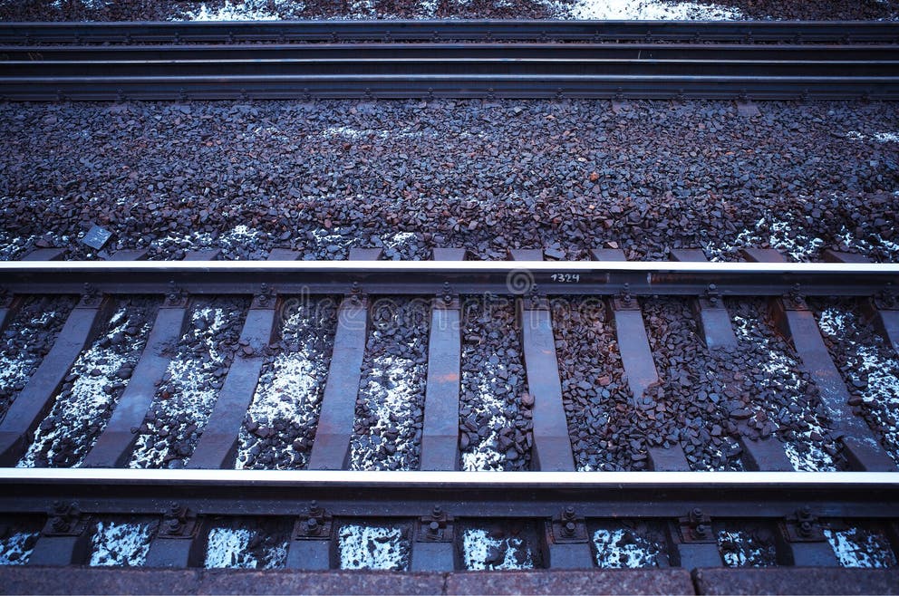 Empty Railroad Track with Embankment Backdrop Stock Image - Image of ...