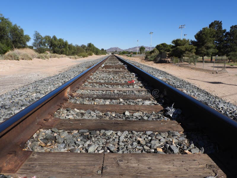 An Empty Railroad Track with No End. Stock Image - Image of risk ...