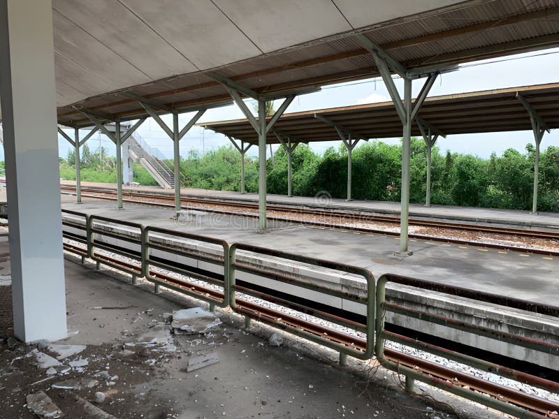 Empty Railroad Tracks in a Railway Station Stock Image - Image of ...