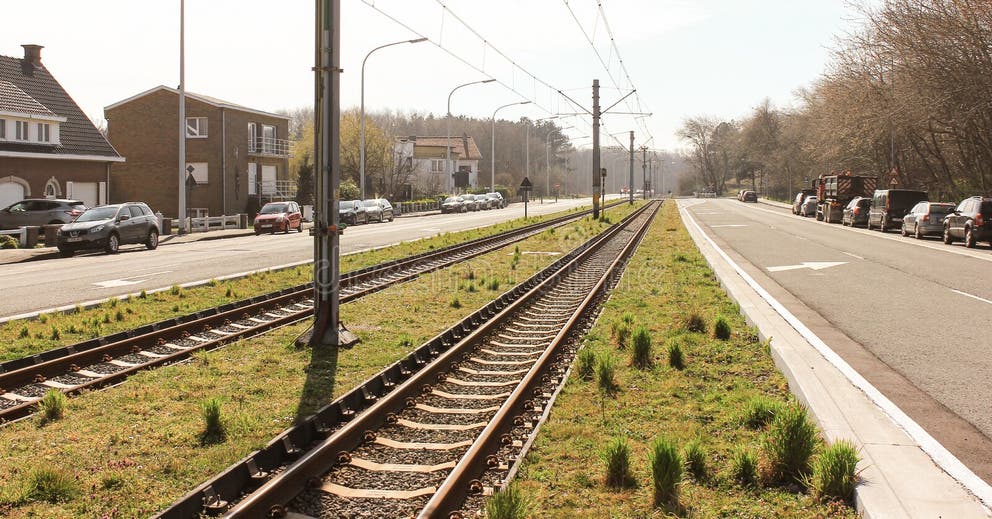 Endless railway in Belgium editorial photography. Image of town - 192500047