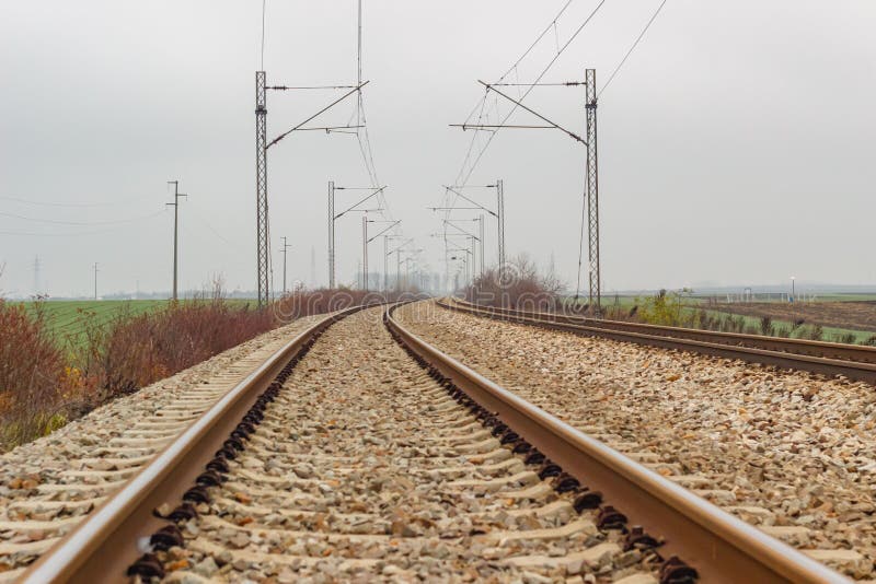 Empty Railway in a Natural Field Stock Image - Image of cables, outdoor ...