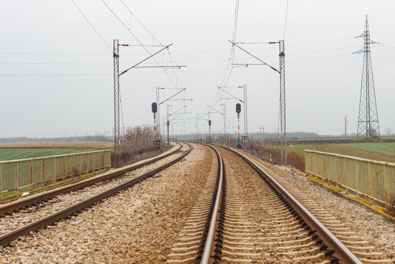 Empty Railway in a Natural Field Stock Photo - Image of view, tower ...