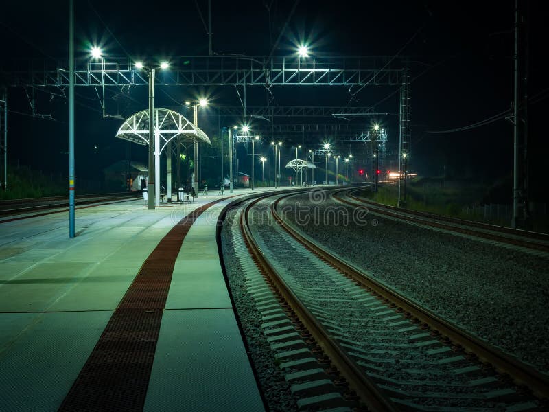 Night Empty Railway Platform Stock Photo - Image of transportations ...