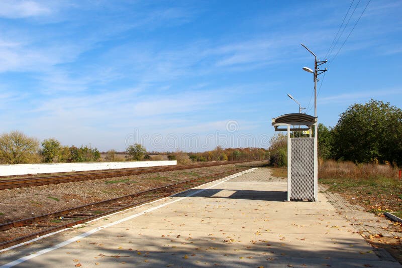 Empty Railway Stop in Countryside with Blue Sky Stock Image - Image of ...