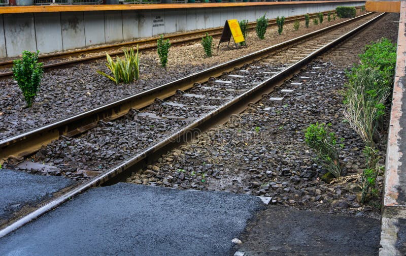 An Empty Railway Track with Bush on Side Photo Taken in Duri Tangerang ...