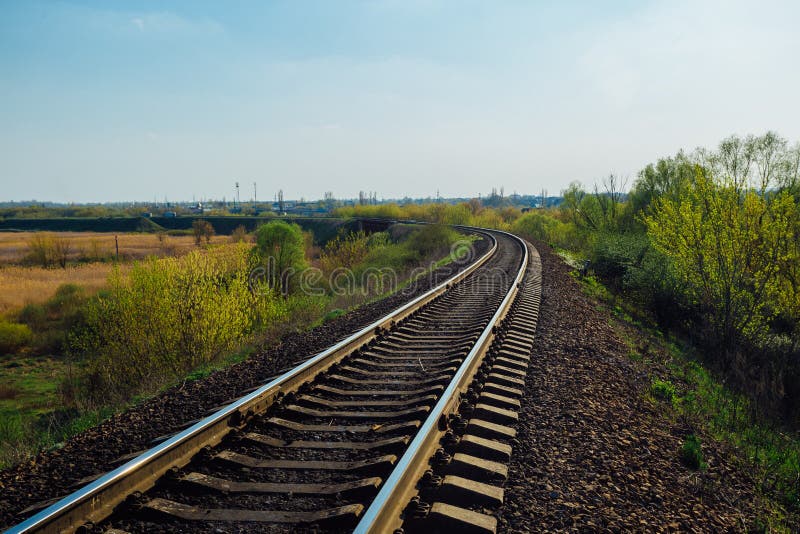 Empty Railway Track in Sunny Summer Day Stock Image - Image of industry ...