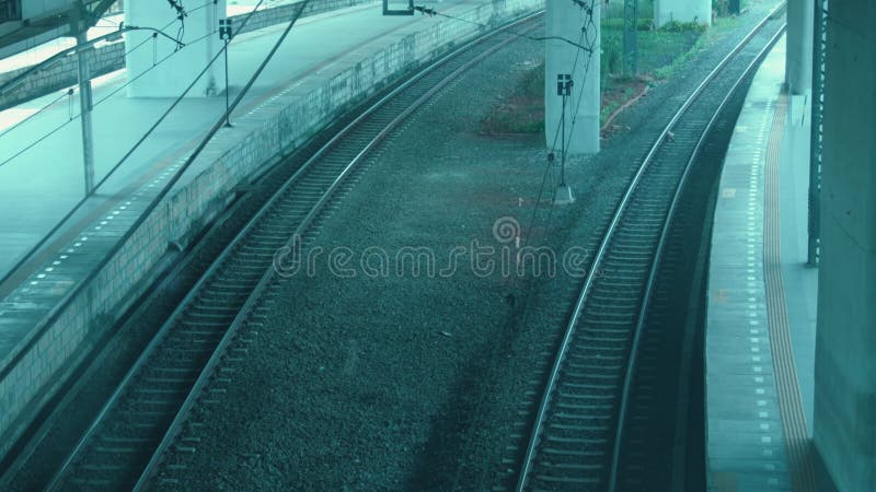 Empty Railway Tracks at Modern Train Station Stock Footage - Video of ...