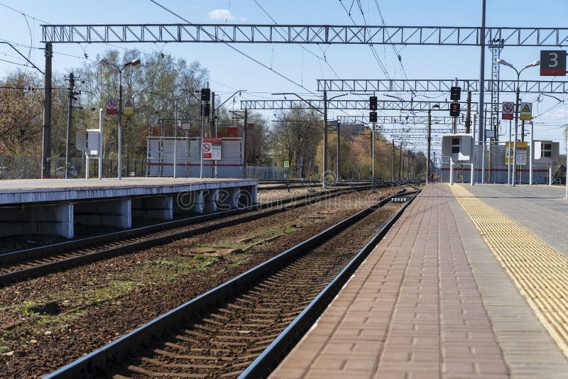 Empty Railways and Railway Station, Perspective of Rails in Line, Ready ...
