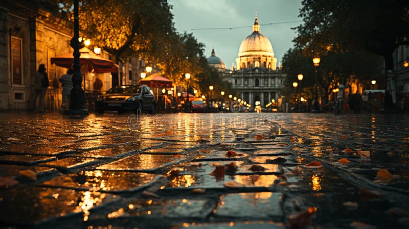 Empty Rainy Rome Street View Stock Photo - Image of city, italy: 331965406