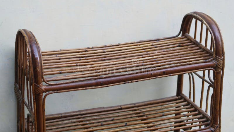 Empty Rattan Shoe Rack on Grey Wall Background Stock Image - Image of ...
