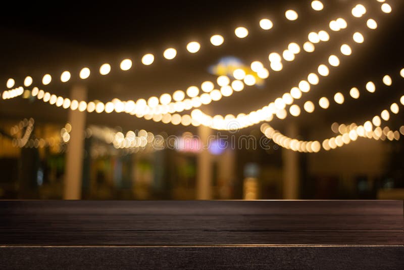 Real Wood Table with Light Reflection on Scene at Restaurant, Pu Stock ...