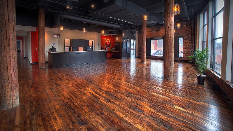 Empty Reception Area, Wooden Floor, Hall, Windows Office Use Stock ...