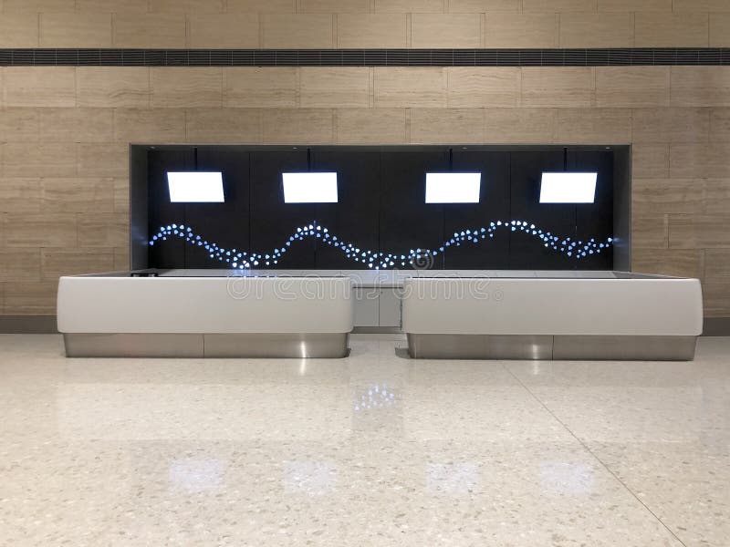 Empty Reception Counter with TV Panels Stock Photo - Image of reception ...