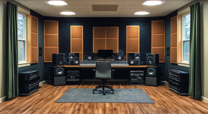 An Empty Recording Studio Featuring Acoustic Panels, Sound Equipment ...