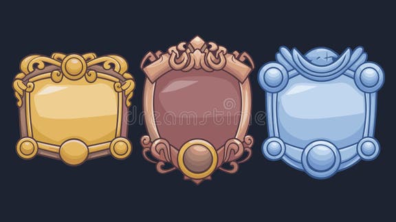 Empty Rectangle Frames In Medieval Style For Game Ui Design Vector Cartoon Set Of User