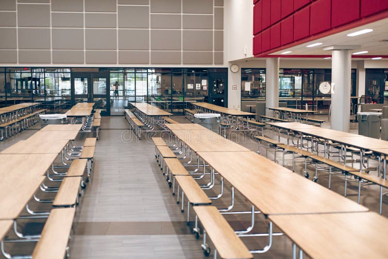 Empty Rectangle Mobile Cafeteria Table with Bench Seats for Easy Sit ...