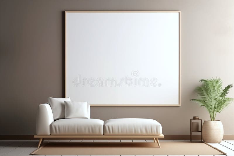 Empty Rectangular Frame Poster Canvas Hanging on a Beige Wall in a ...