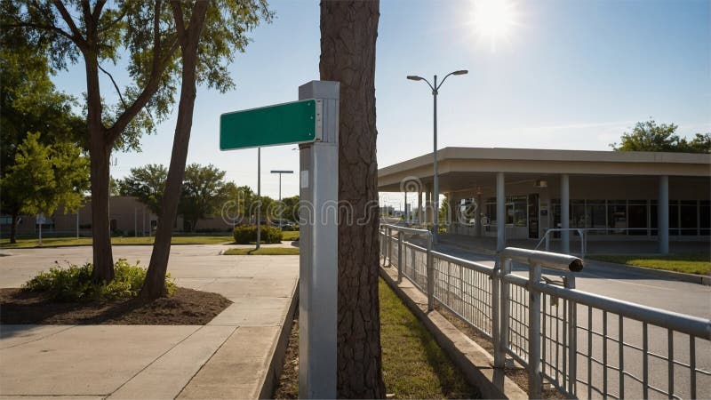 Blank Green Street Sign on a Quiet Urban Street Corner Stock ...